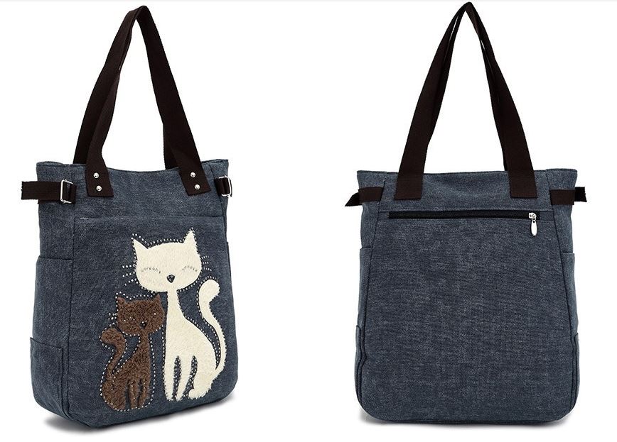 Adorable Blue Cat Canvas Shoulder Bag/tote on Luulla